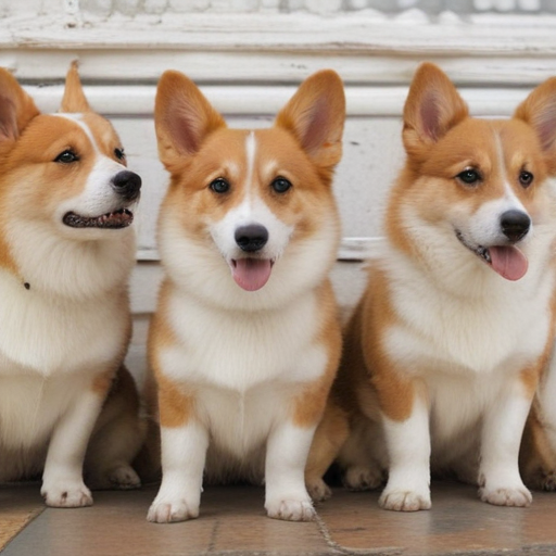 Four Adorable Corgis Sitting Together with Happy Expressions in a Row
