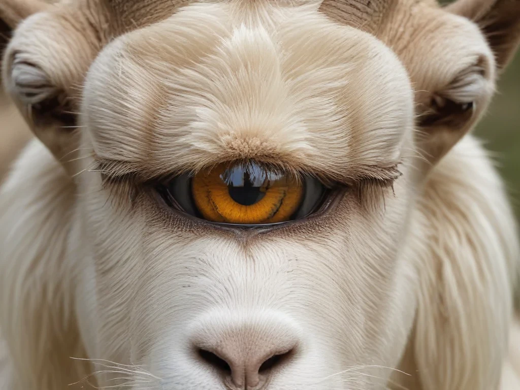 A Unique Goat with a Striking Single Eye and Fluffy Fur