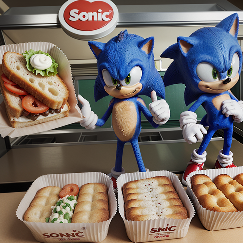 Two Sonic Characters Showcasing Delicious Food Options at Sonic Drive-In