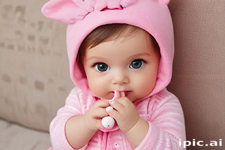 Adorable Baby Wearing Pink Hat, Enjoying Playtime with Toy in Hand