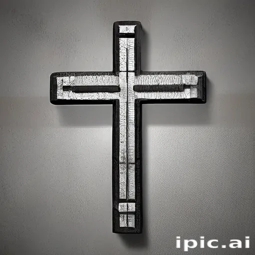 Elegant Silver Cross Art Piece with Intricate Design on Wall Background