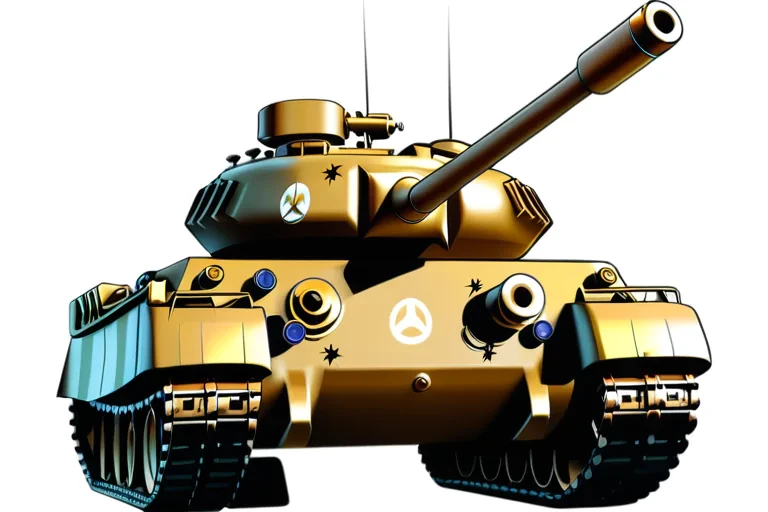 Stylized Golden Tank with Unique Design and Distinctive Features ...