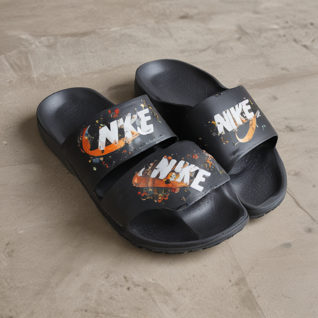 generate travis scott image in nike slides and mnm clothing