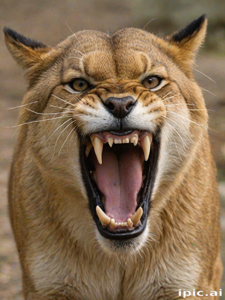 Fierce Wild Cat Displaying Its Teeth and Roaring in Aggression