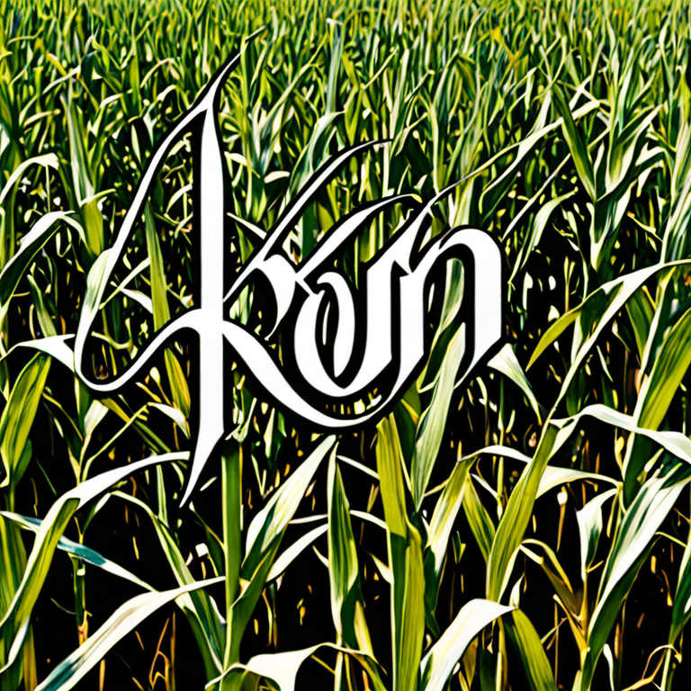 the logo of the band Korn in a corn field