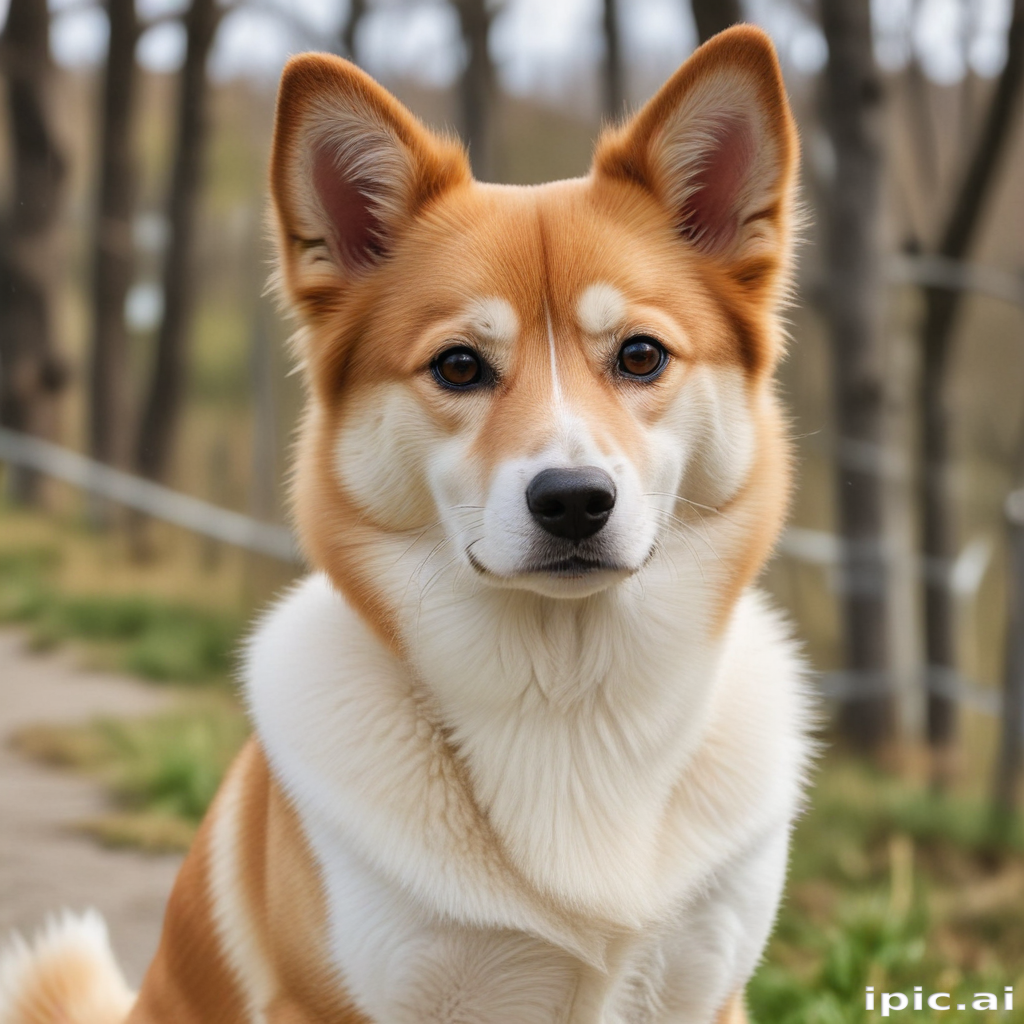 A Beautiful Dog with Fluffy Fur Poses Calmly in Nature.