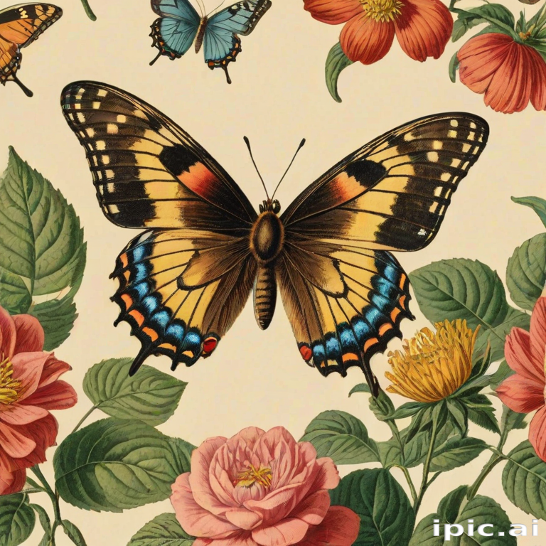 Colorful Butterflies Surrounded by Vibrant Flowers in a Beautiful ...