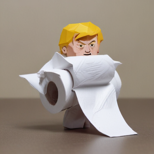 A origami image of donald trump using toilet paper