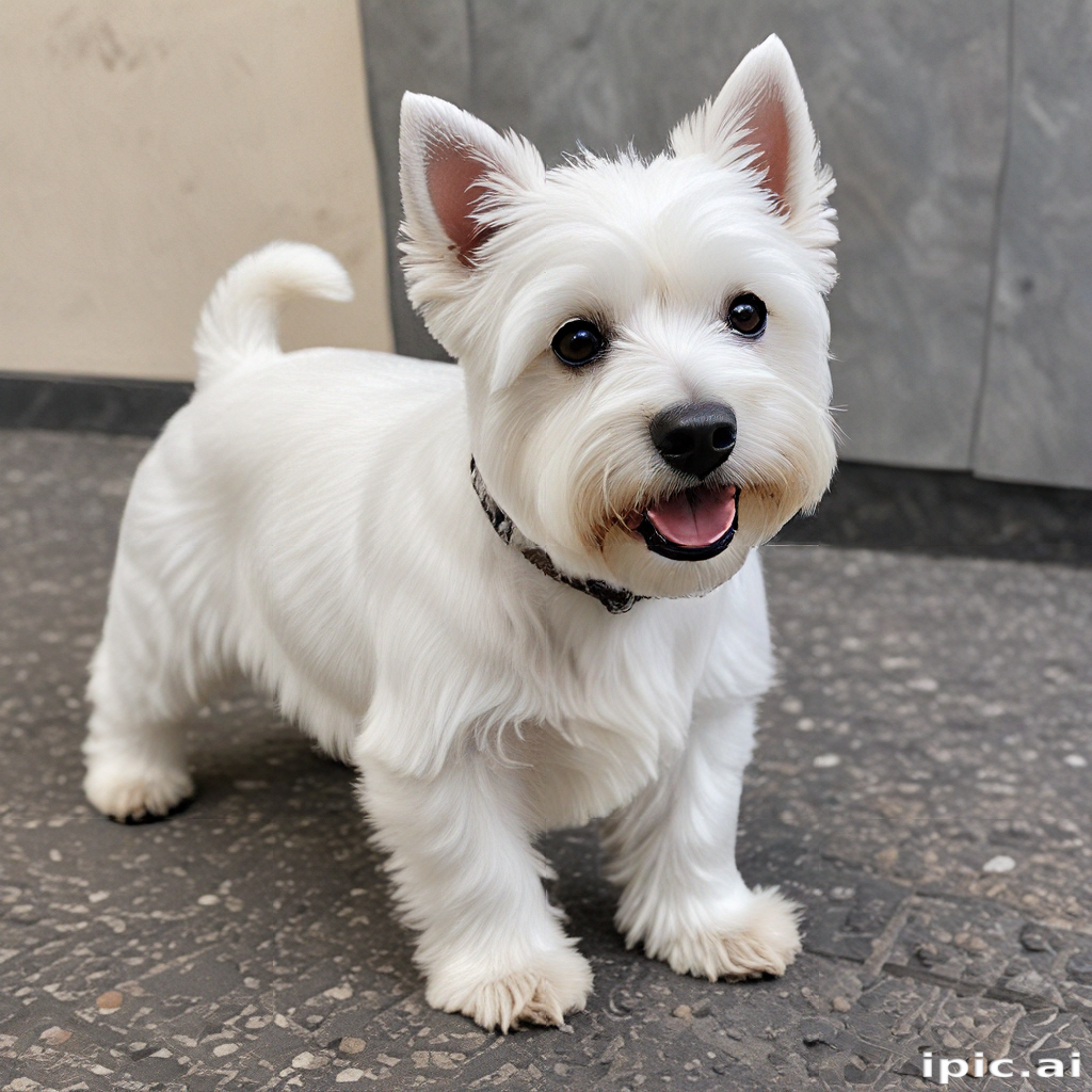 A Playful White Dog with Fluffy Fur and Bright Smile in Focus.