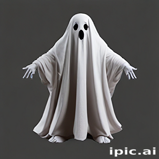 A Friendly Ghost in a Classic White Sheet Costume with Outstretched Arms.