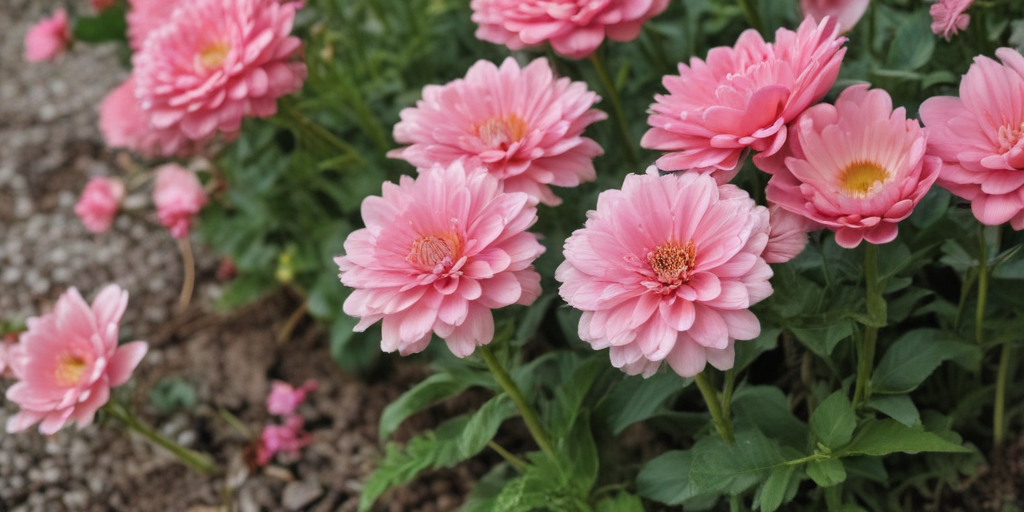 Vibrant Pink Flowers Blooming in a Lush Garden Landscape Scene