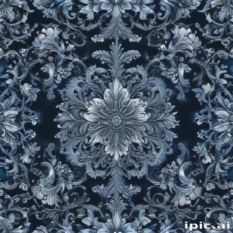 Intricate Floral Design with Elegant Blue and Gray Color Palette