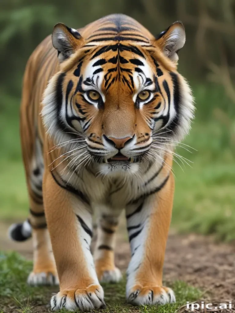 A Majestic Tiger Strolling Through Lush Greenery in Nature's Beauty.