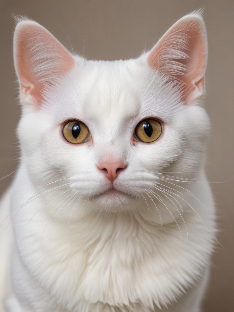 A Majestic White Cat with Striking Golden Eyes and Fluffy Fur.