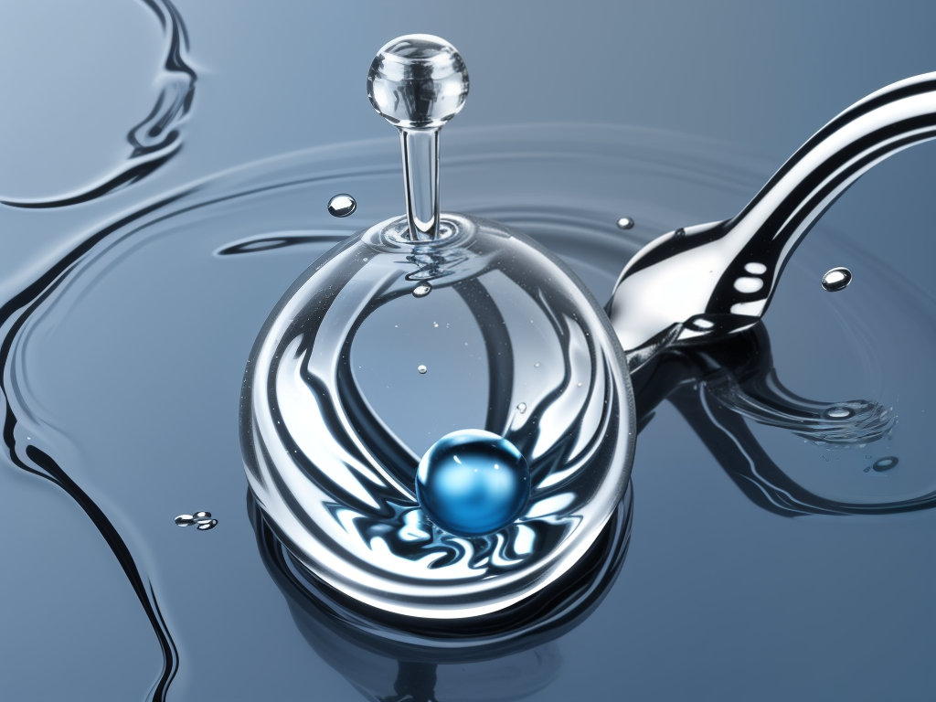 Delicate Water Droplet Balancing on a Spoon Against a Reflective Surface
