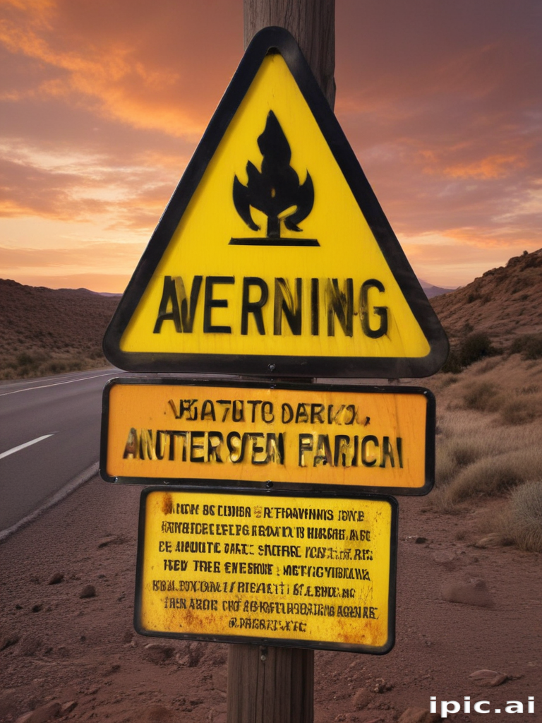 Caution: Fire Hazard Sign with Warnings for Safe Travel Ahead