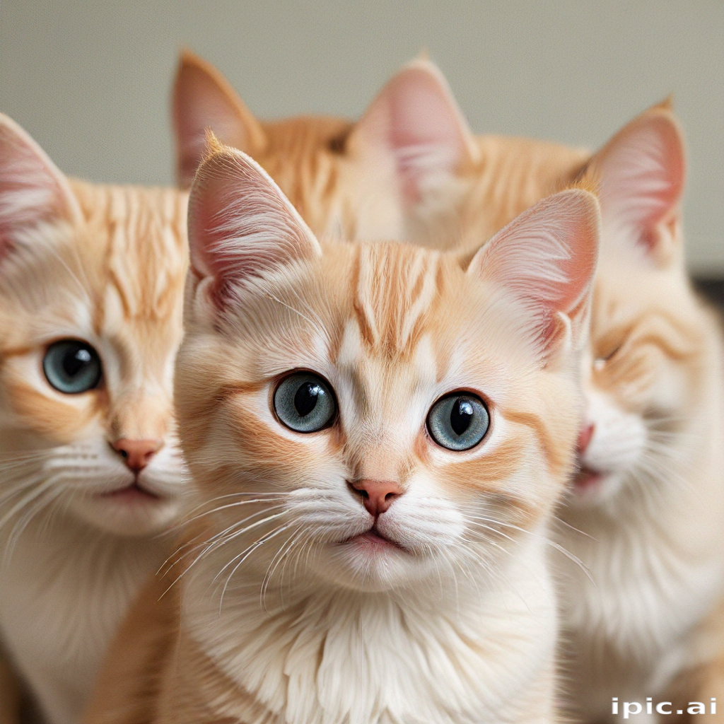Three Adorable Cream and Orange Kittens with Striking Blue Eyes
