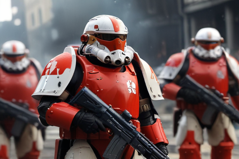 Warhammer 40k imperial guard with red and white uniform