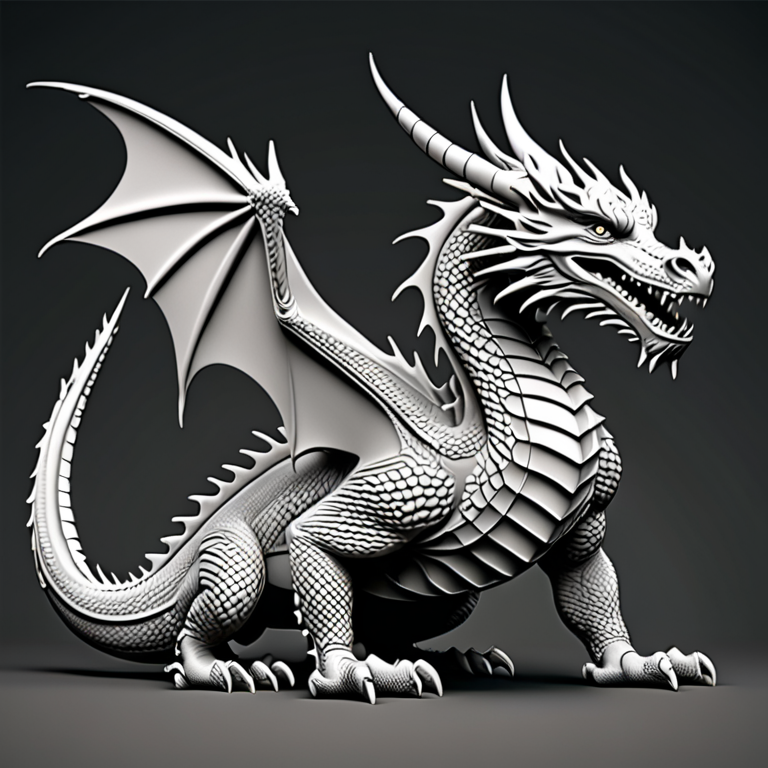 a dragon shape in single colour lines in high resolution