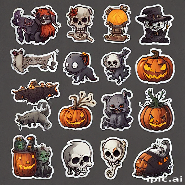 Charming Halloween-Themed Stickers Featuring Cats, Pumpkins, Skulls ...