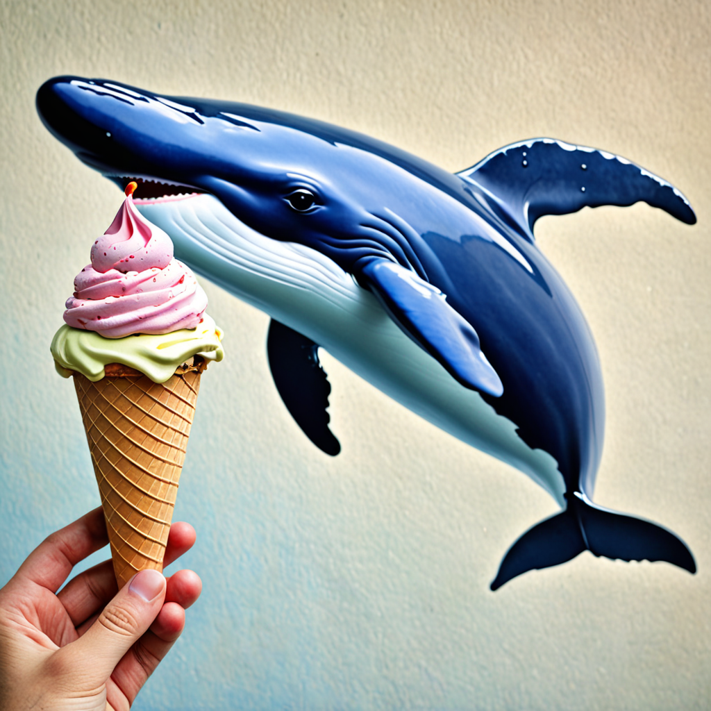 a giant whale eating ice cream studio ghibli style