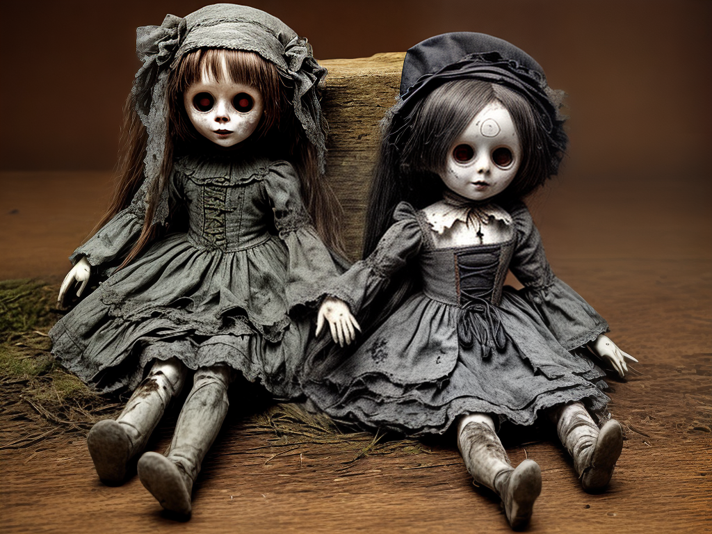 masterpiece, best quality, ultra detailed, a haunted girl doll sitting ...
