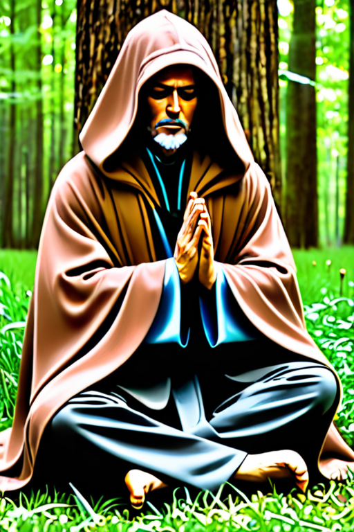 Brown cloaked Hooded Jedi Knight meditating