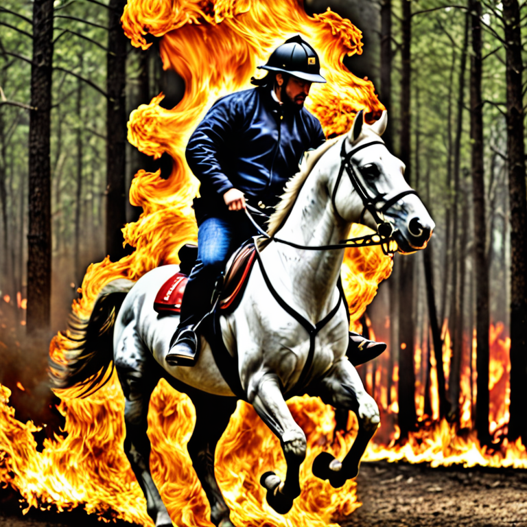 Programmer riding horse in fire