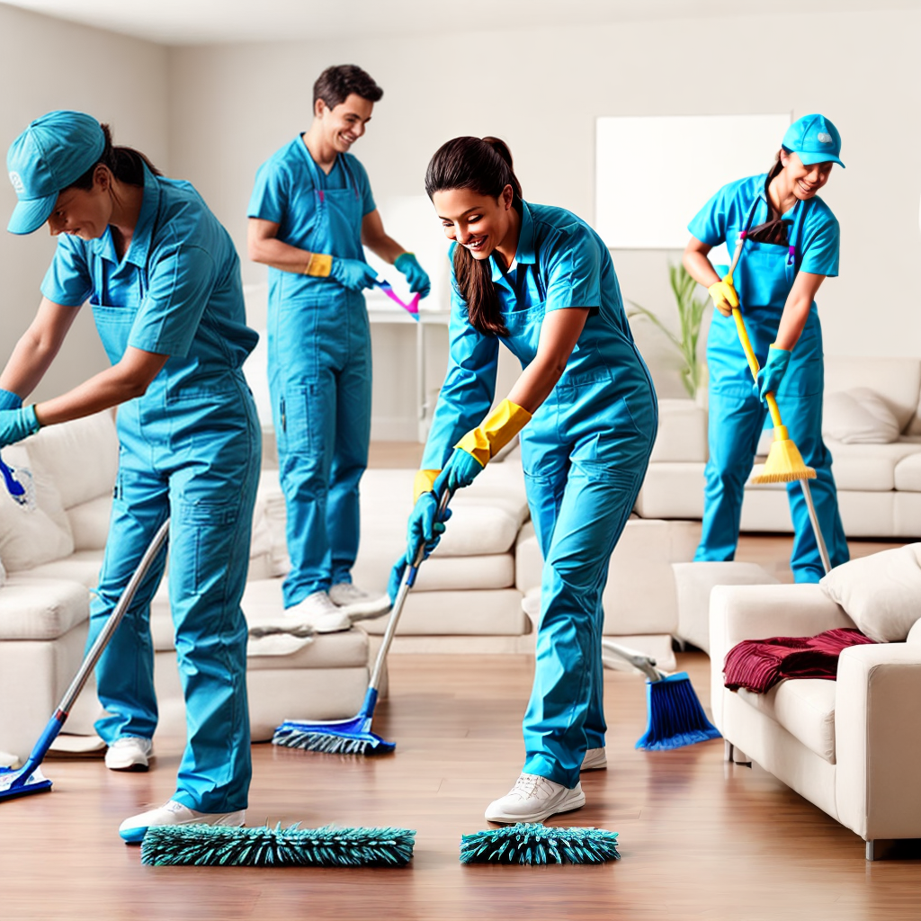 illustration Visualize a team of cleaning experts methodically cleaning ...