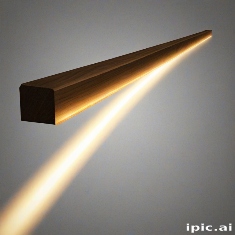 Illuminated Wooden Beam Casting a Soft Glow Against a Minimalist Background