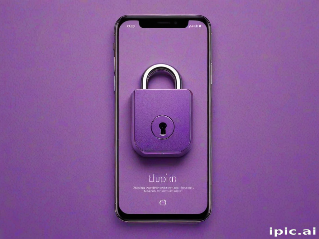 Smartphone Displaying a Purple Lock Icon on a Vibrant Purple Background