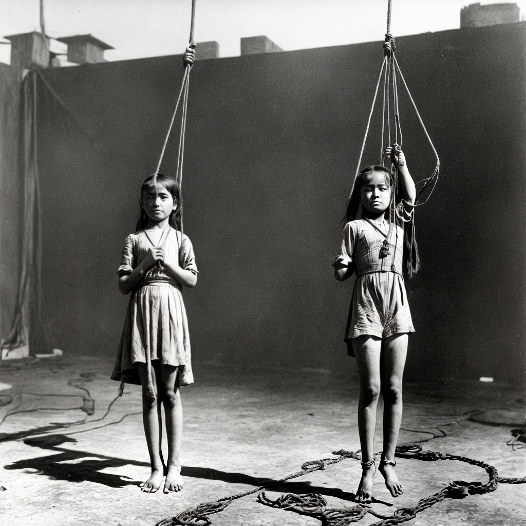 Modern Girl barefoot on the gallows with noose around their neck awaiting execution