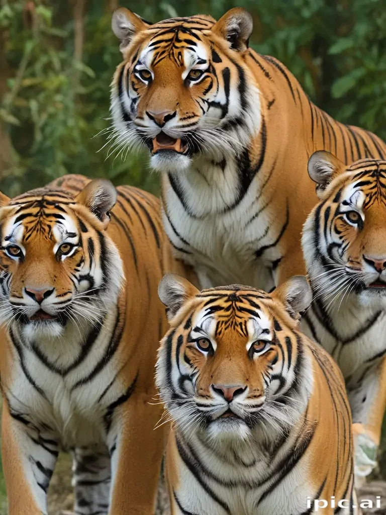 Majestic Tigers Gather Together, Showcasing Their Striking Stripes and ...