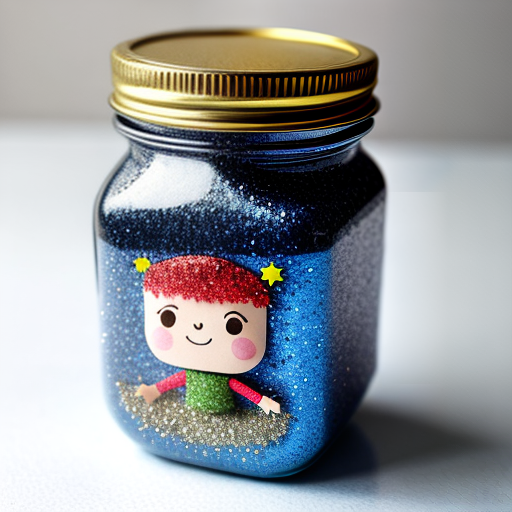 Cute carton character and jar and glitter