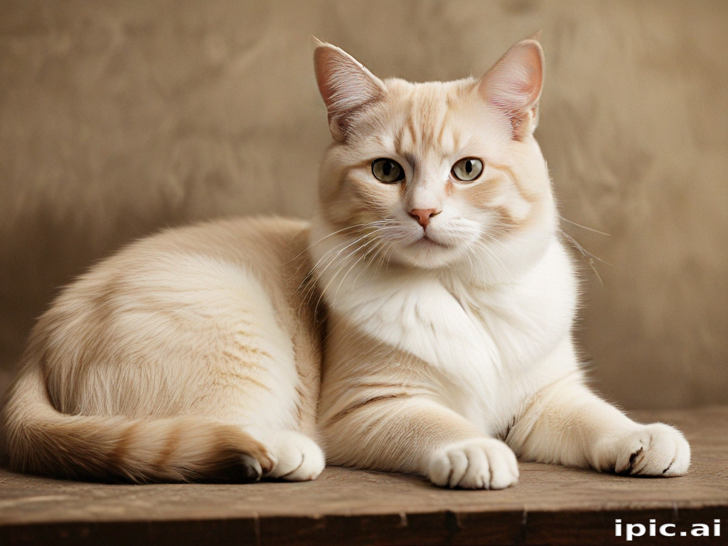 A Beautiful Cream-Colored Cat Posing Elegantly on a Wooden Surface.