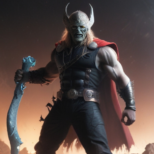 Zombie Thor fighting aliens