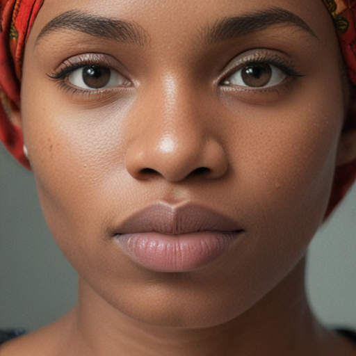 Face of a African lady not smiling without covering the head