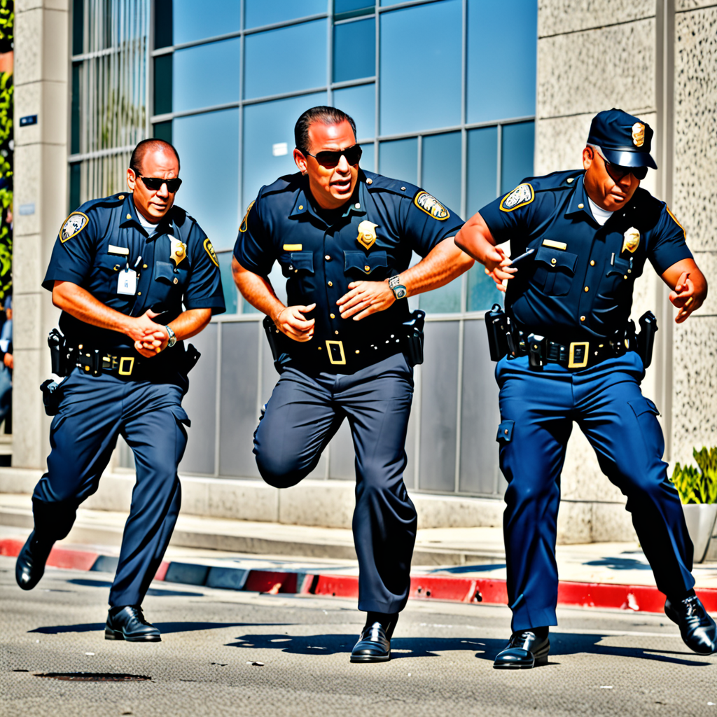 LAPD Cop chasing a suspect, cartoon style,