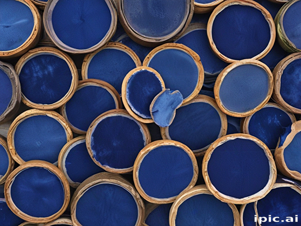 Vibrant Blue Paint Containers Stacked Together in a Colorful Display