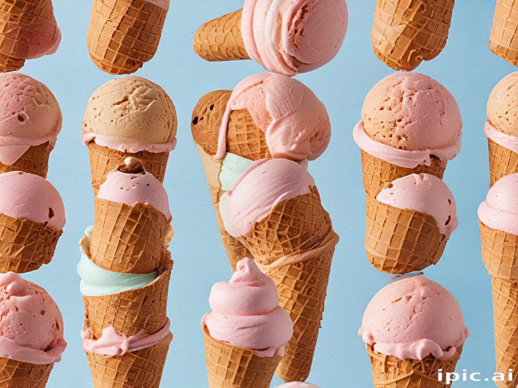Delicious Variety of Ice Cream Cones Stacked in Colorful Arrangement