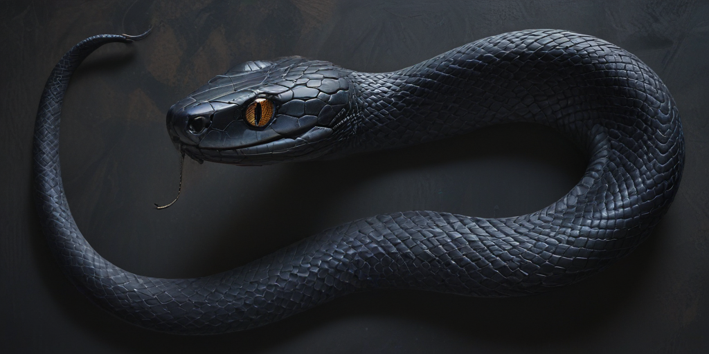 A Majestic Black Snake Slithering Gracefully Against a Dark Background.