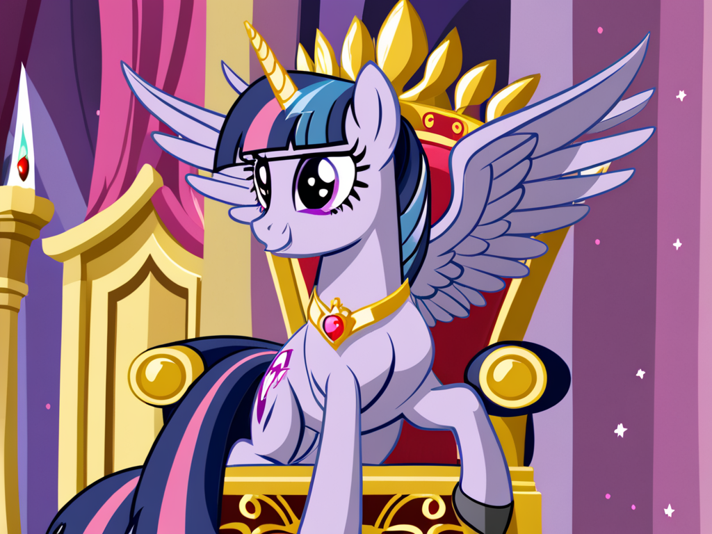 mlp pony alicorn twilight sparkel princess siting on the throne