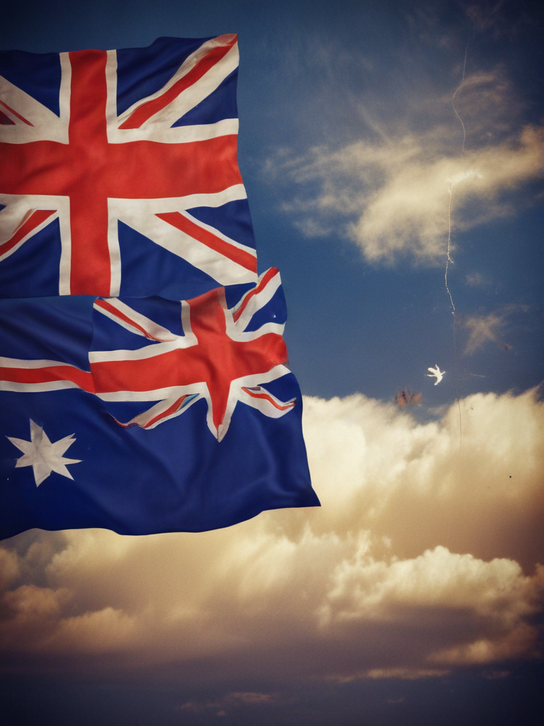 Australian Flags Waving Gracefully Against a Beautiful Sky Background