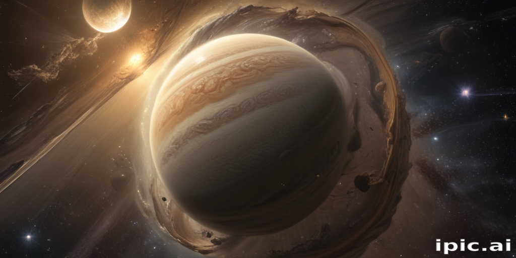 Majestic View of Jupiter Surrounded by Celestial Bodies in Deep Space