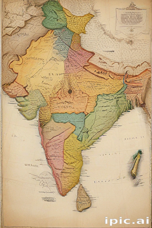 Historical Map of India Showcasing Regions and Boundaries from the Past