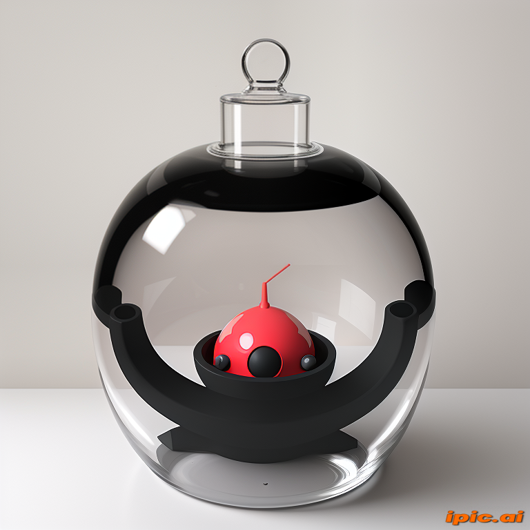 Whimsical Red Character Encased in a Transparent Glass Dome Display