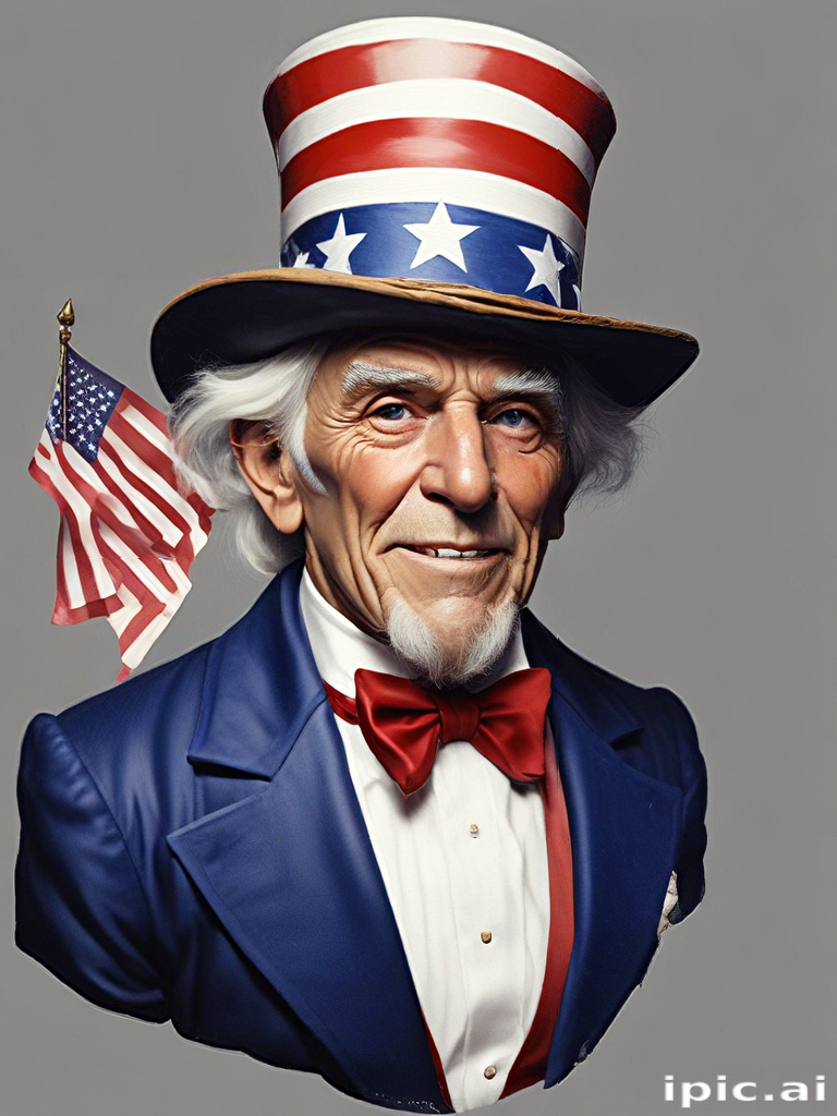 Patriotic Representation of Uncle Sam with Iconic Hat and Flag