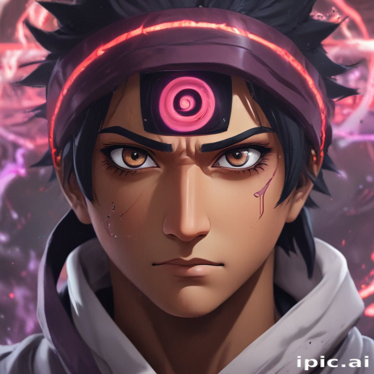 Determined Hero Stares Intently with Mystical Symbol on Forehead