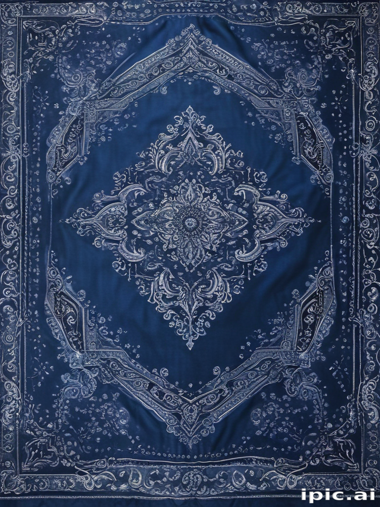 Elegant Blue Decorative Textile Featuring Intricate Patterns and Designs