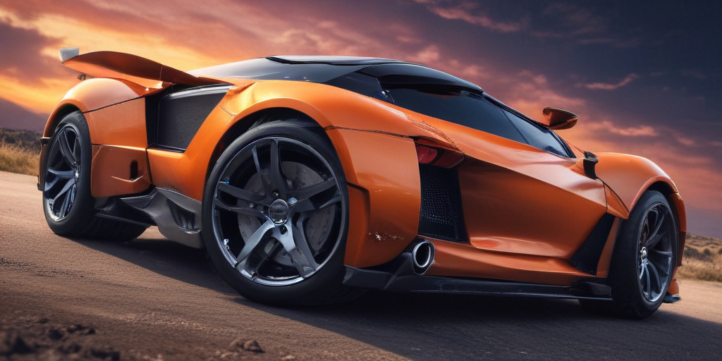 Stunning Orange Supercar Against a Dramatic Sunset Sky on Open Road